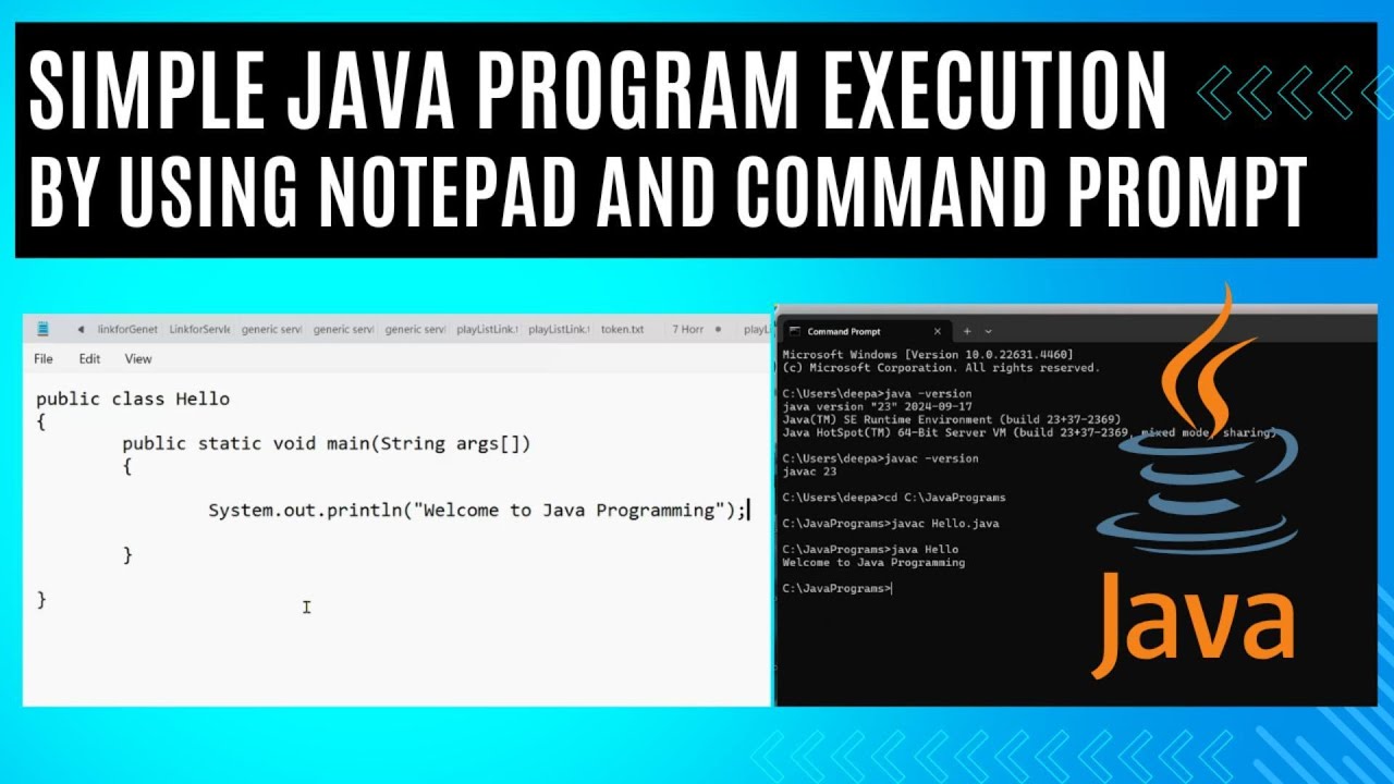 Execute Simple Java program by using Notepad and Command Prompt (CMD) #java #jdk