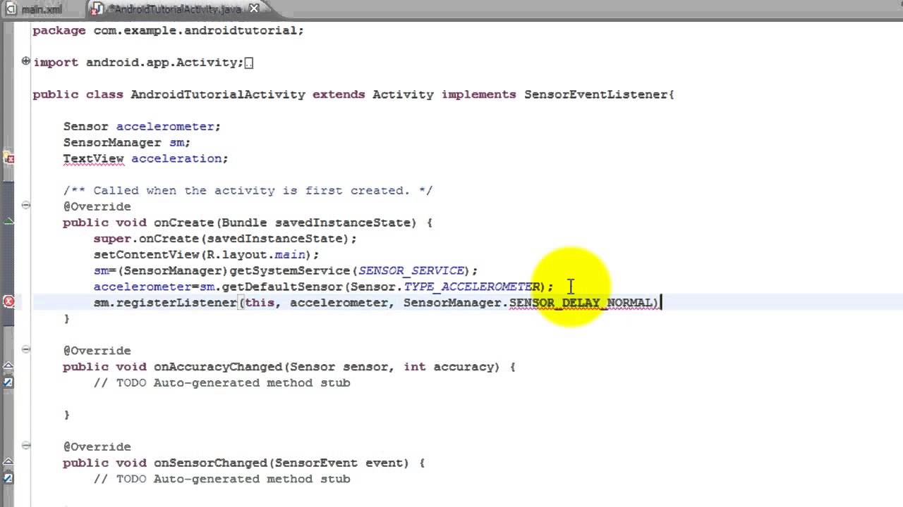 Android Development Tutorial  Accelerometer Tutorial Sensor Example Code HD