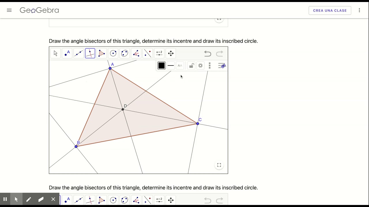 Angle bisectors and incentre – GeoGebra