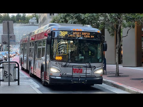 San Francisco MUNI 2015 New Flyer Xcelsior XDE60 6702 on route 38R Geary Rapid