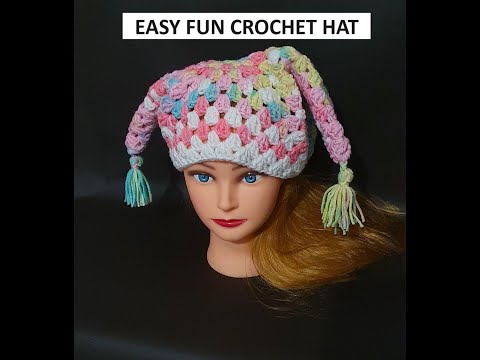 Easy Crochet Hat. Crochet FUN hat ANY SIZE. Crochet Jester style Hat.