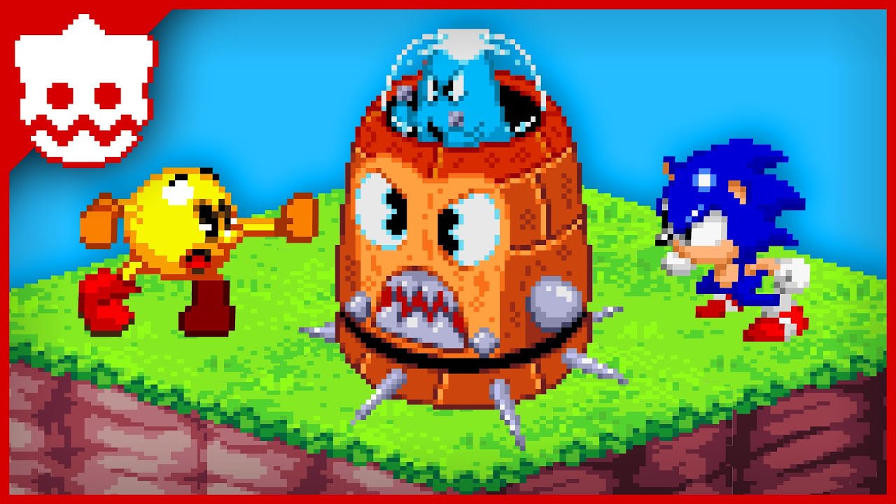 Sonic and Pacman vs Ghosts in Pixel isometric world - LokmanVideo