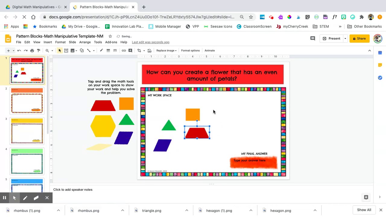 Pattern Blocks | Google Slides & PowerPoint Pattern Block Math Manipulatives