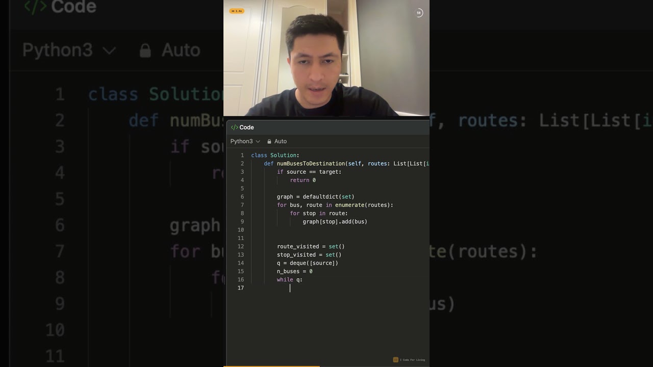 LeetCode 815 in Python with BFS trick for Bus Routes #algorithms #coding #python