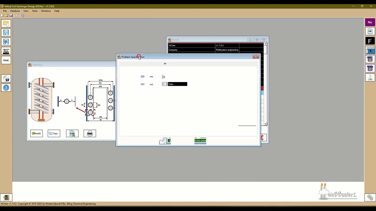 Helical Coil Heat Exchanger Design (HCHex) - Example with Heat Load Defined
