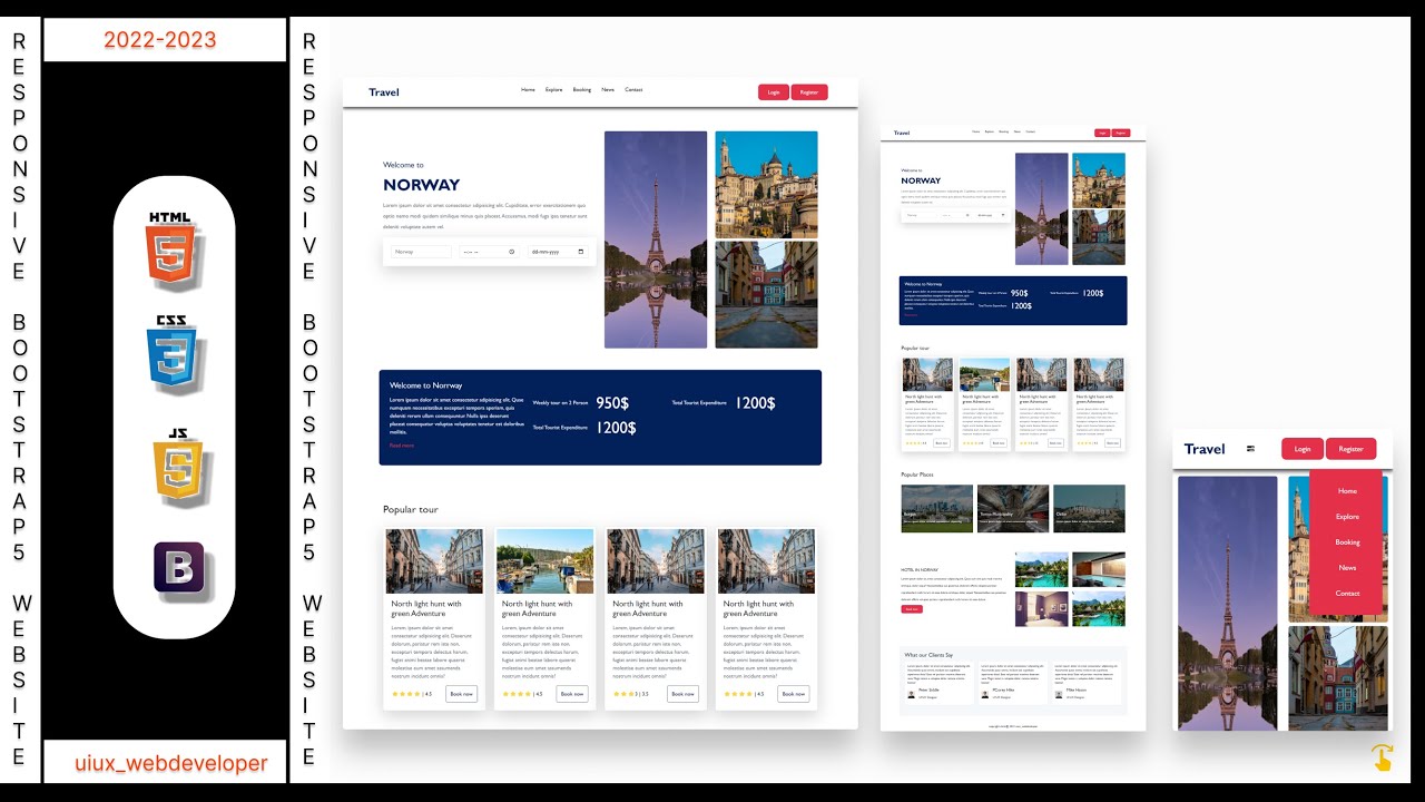 Easily Create a Modern Travel Website Using  (HTML, CSS, Bootstrap5 and JavaScript) in 2023!