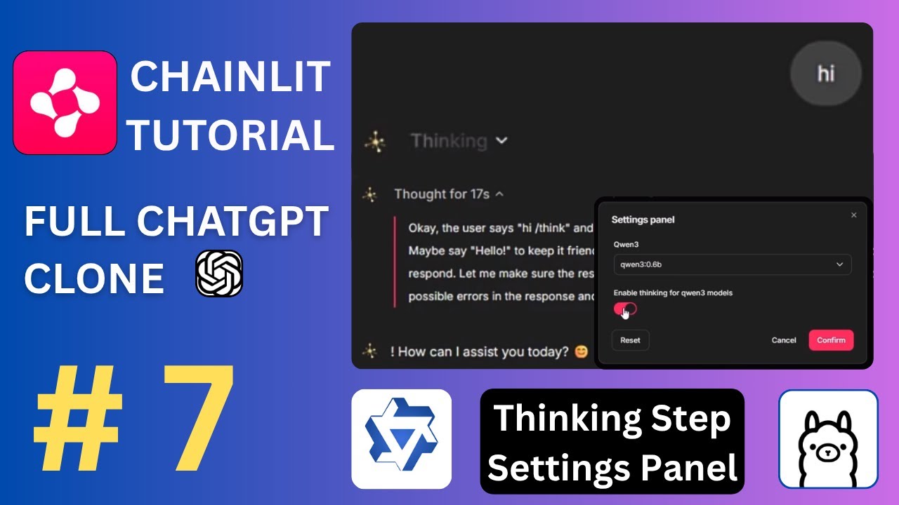 Chainlit Tutorial Series 2025 Part #7 | ChatGPT Clone | Thinking Step UI and Settings Panel