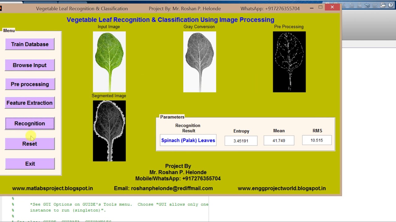 Matlab Code for Vegetable leaf Recognition using image processing