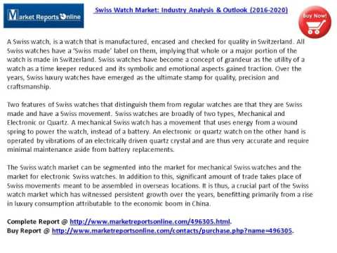 Swiss Watch Market (LVMH, Richemont, Swatch, Fossil) Analysis & Forecasts 2016-2020