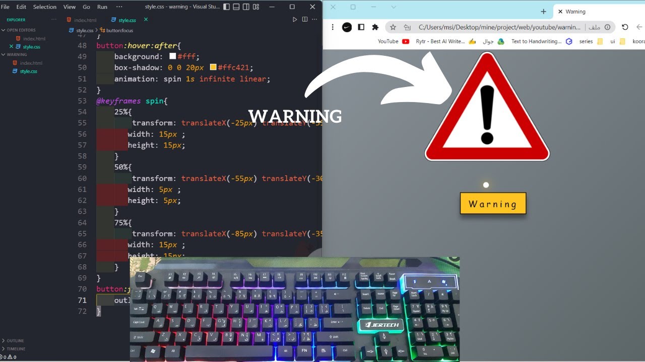 ASMR Programming - Coding Warning Button Hover UI - No Talking