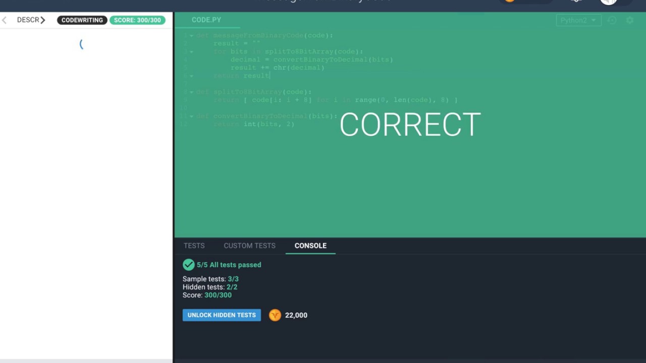 MessageFromBinaryCode - Codefights - Self-Explanatory Code