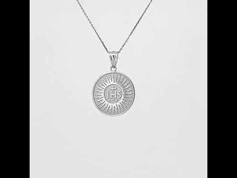 Silver IHS Symbol Holy Name of Jesus Pendant Necklace