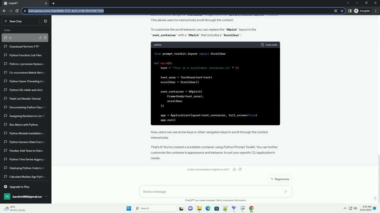 python prompt toolkit make container scrollable