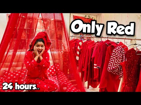 Using only *Red* things for 24 Hours Challenge!❤️*लाल बर्गर*