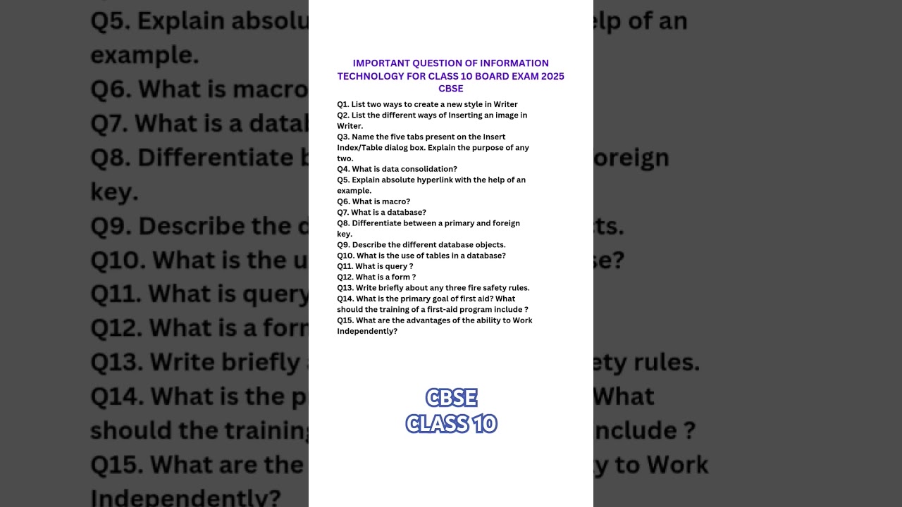 class 10 IT(information technology) important questions 2025 cbse #cbseclass10