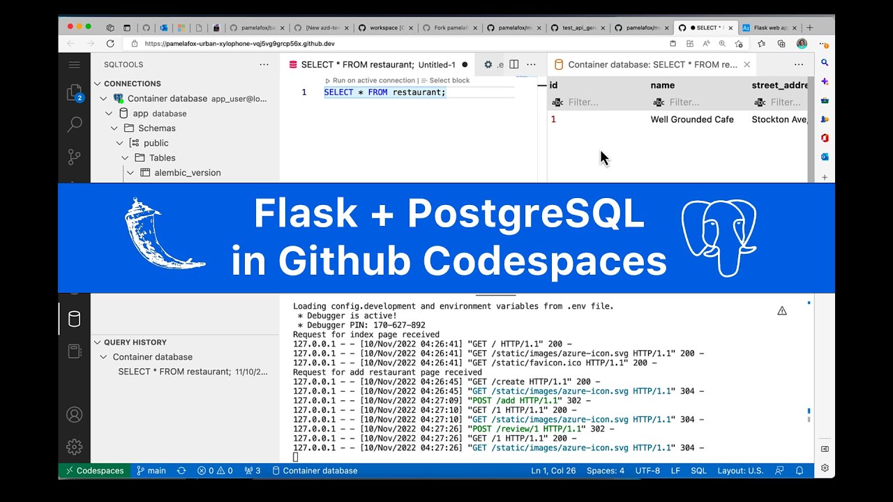 Running a Flask+PostgreSQL server in Codespaces