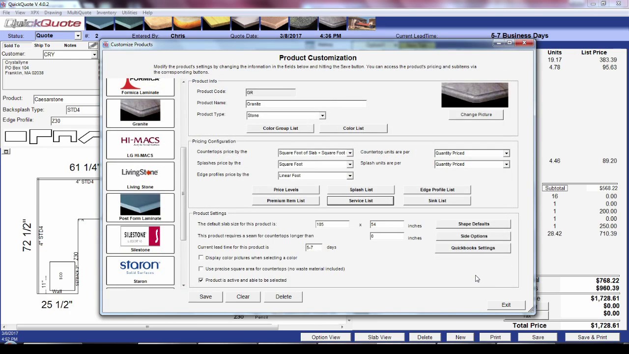 QuickQuote Countertop Software: Pricing Customization Walkthrough
