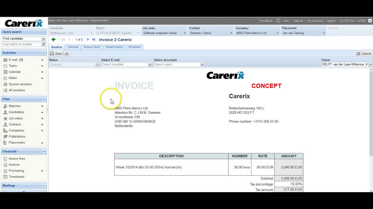 Creating invoices from timesheets
