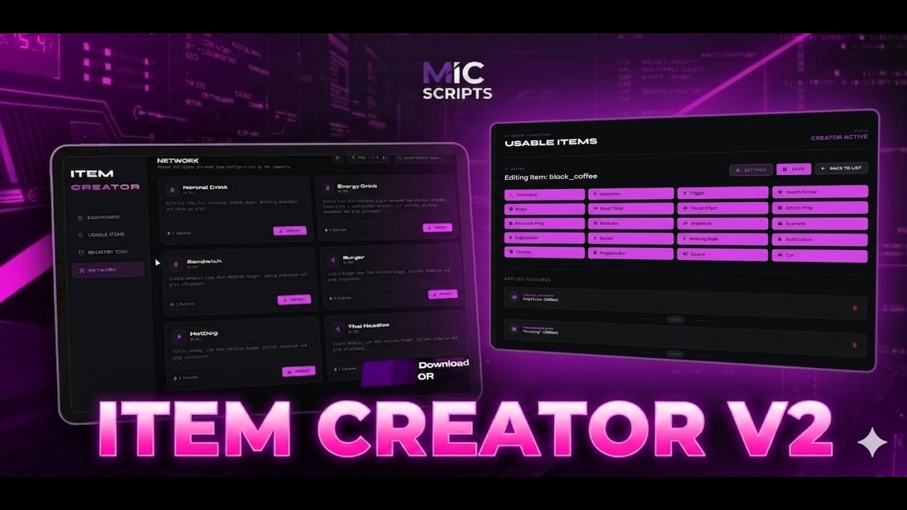 Item Creator V2 +15 Features NO CODE [ESX/QBCORE/QBOX] FiveM - Mic Scripts