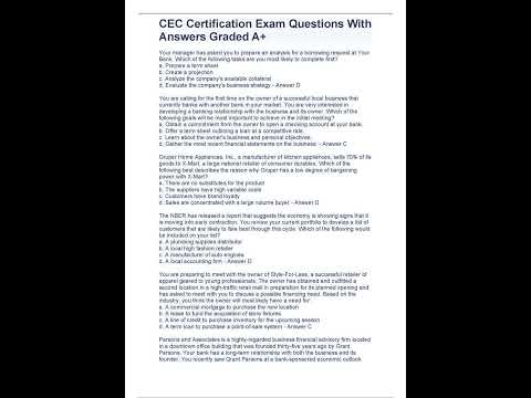 CEC Certification Exam Questions With Answers Graded A+