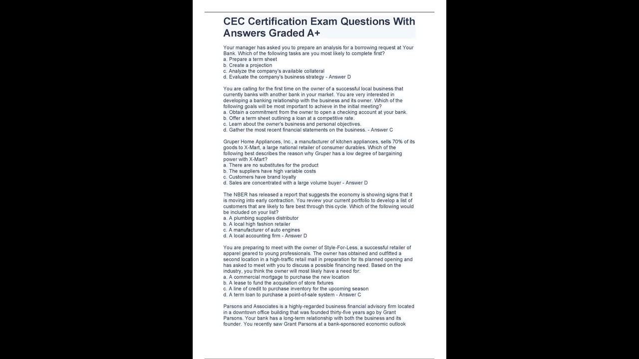 CEC Certification Exam Questions With Answers Graded A+