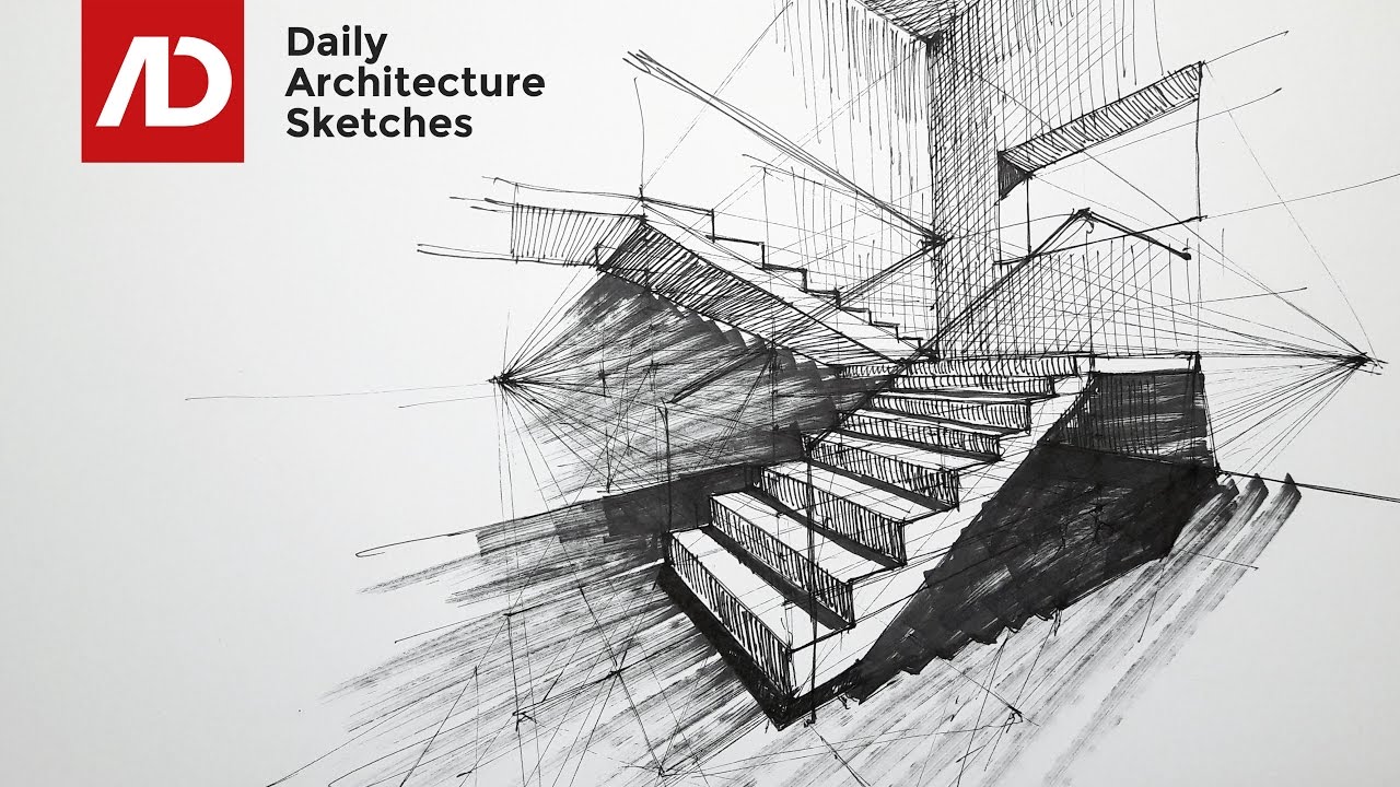 How to Draw Stairs in Two-Point Perspective | Daily Architecture Sketches #21