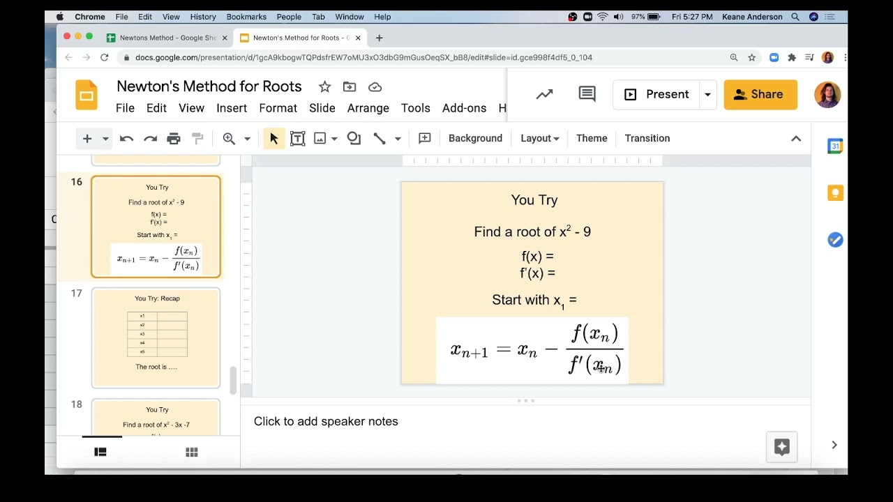 Newtons Method With Google Sheets