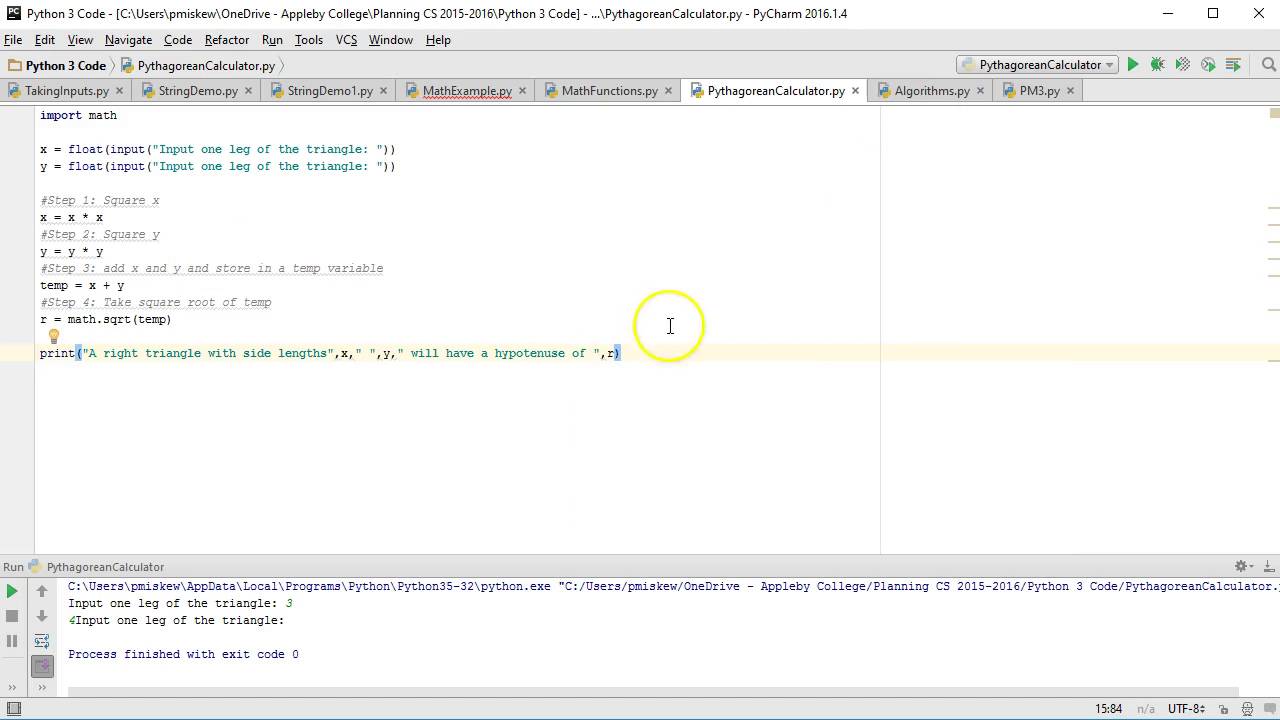The Basics - Python 3: Math Functions Pythagorean Calculator