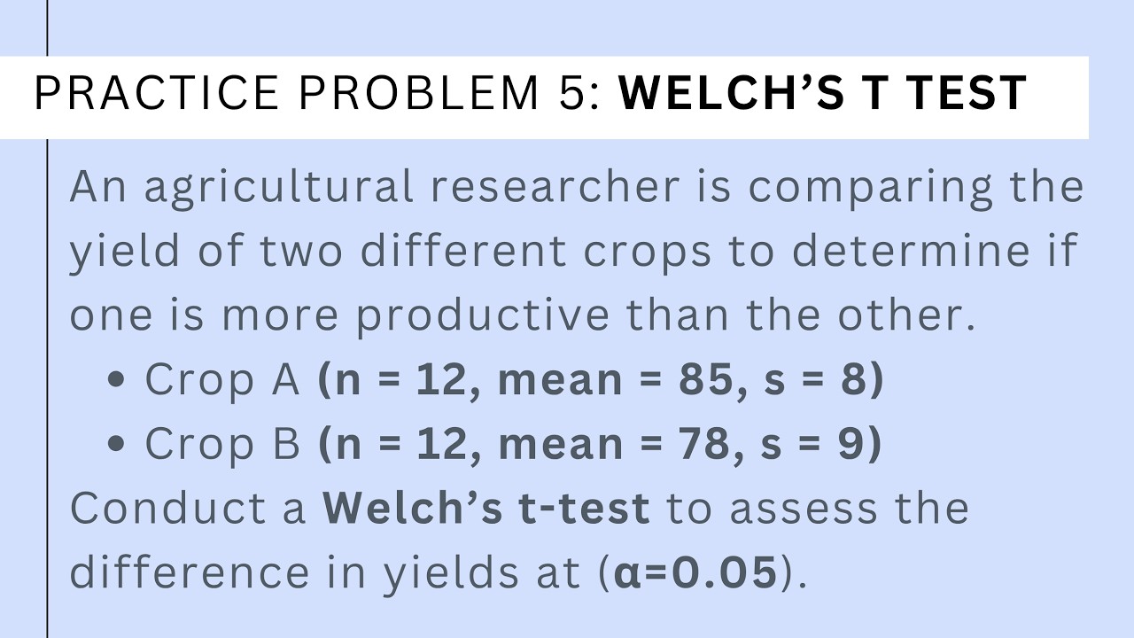 Welch's t test | Hypothesis Testing | Practice Problem 5
