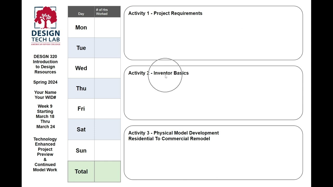 320 Week 9 New Logbook Format