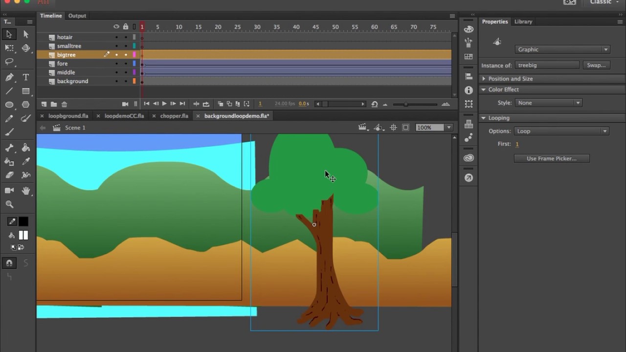 Adding Details to Background Looping Animation Adobe Animate Tutorial