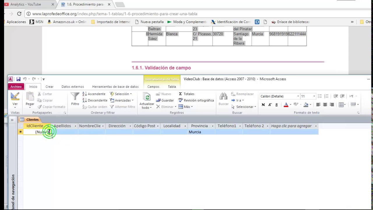 Access 1: Tabla clientes