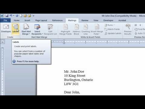 Microsoft Word Label - how to create