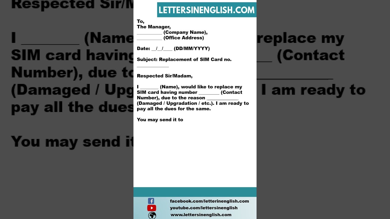 Letter To Telecom Provider Requesting For Replacement Of Sim Card
