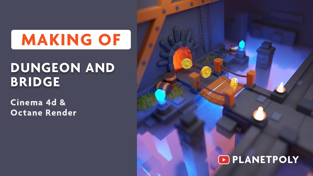 Dungeon and Bridge | Lowpoly 3d Modeling Timelapse Tutorial | PlanetPoly