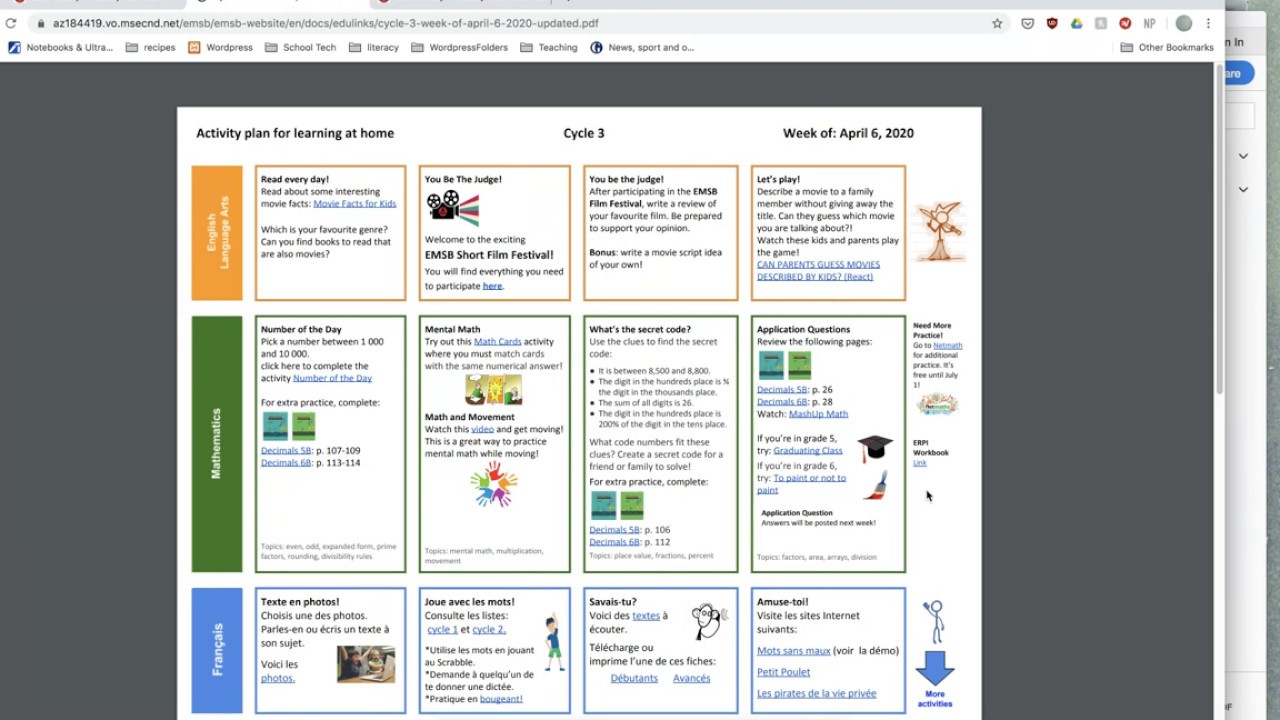 Instructions for Google Docs and PDF's in our weekly activity sheet.