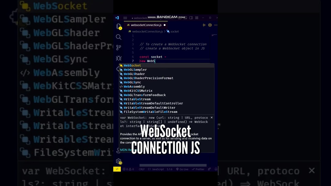 😋😋 How to create a WebSocket Connection in JavaScript? #shorts #javascript #programming #coding