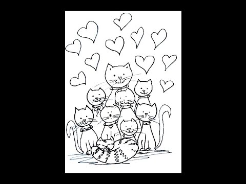 CLOWDER OF CATS coloring page, how to draw for kids