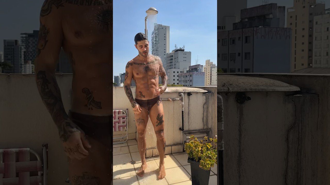 Outdoor shower 🚿 #shower #boy #lgbt #menstyle #showering #fitnessmodel #fit #abs #men #guys