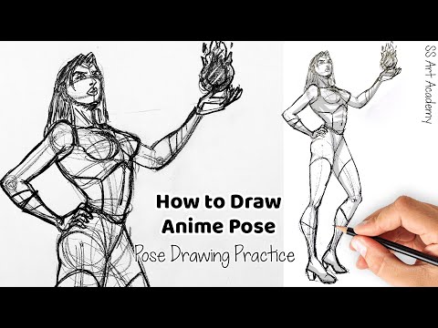 How to Draw Dynamic Female Pose - Figure Drawing Practice - Anime Pose Drawing