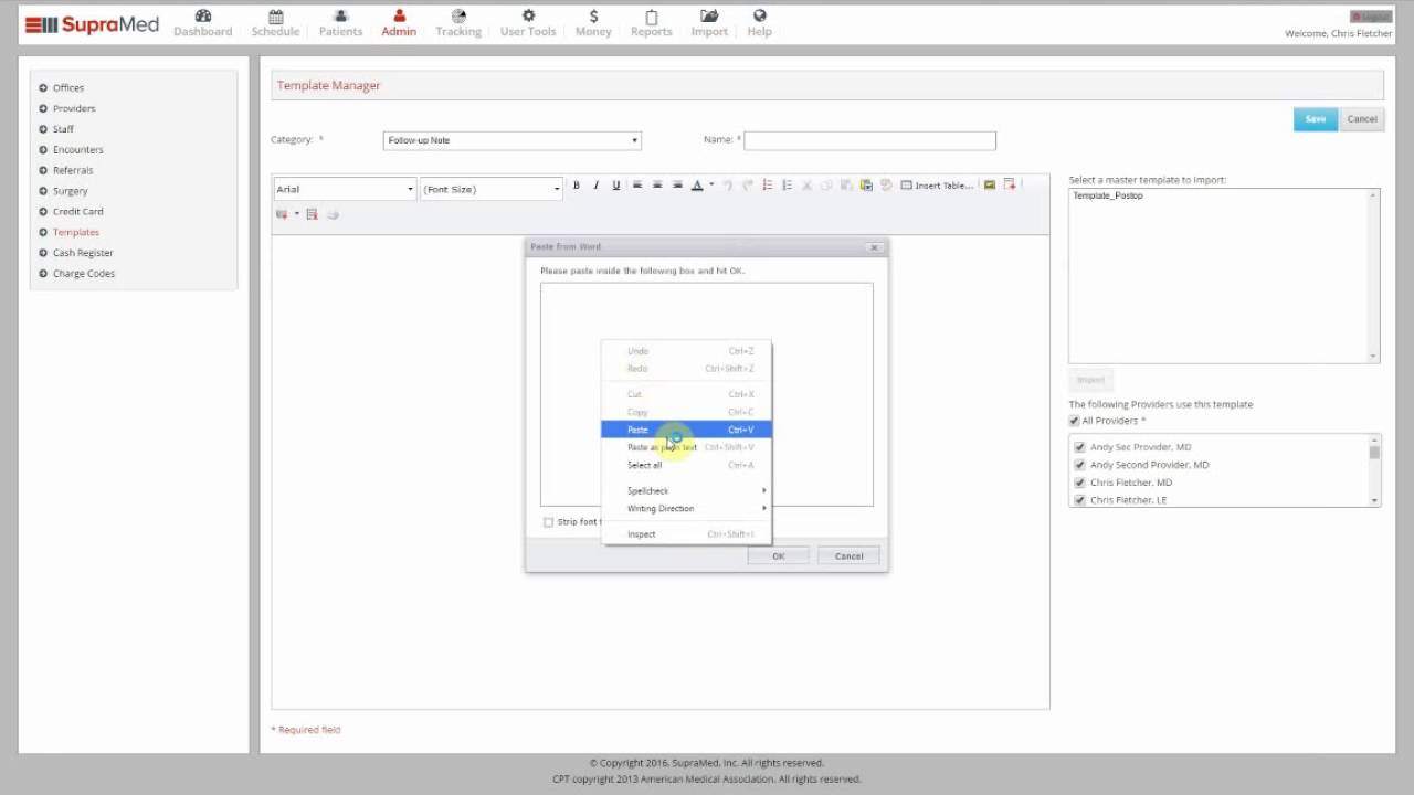 Creating a Chart Note template