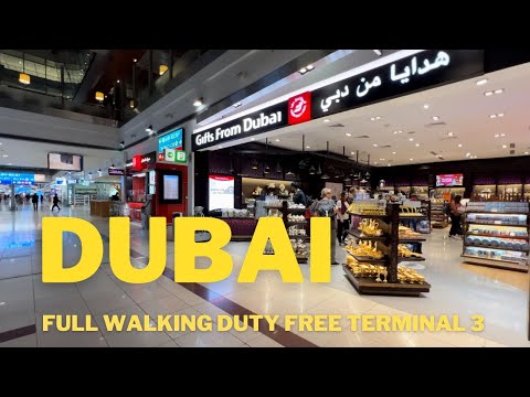 DUBAI - Full walking DUTY FREE Terminal 3 - prices Apple and Samsung. March 2023