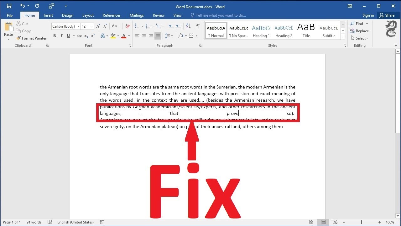 Fix spacing in a modified justify format paragraph in Word: Remove The White Space  Between Words