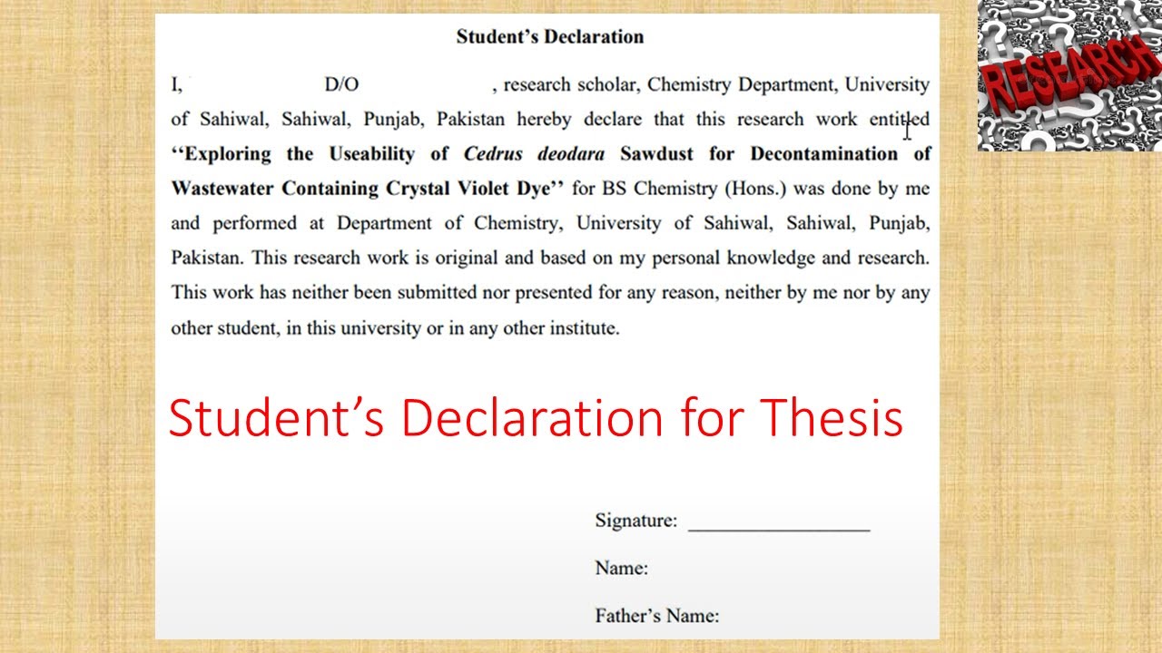 Writing Student Declaration for Thesis | Project | Sample/ Format | Young Researchers