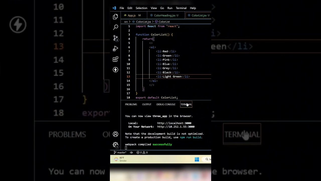 Using React Components how to create a list.#li #react #reactjs #reactcomponents