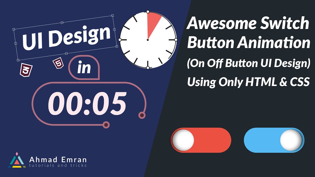 Awesome Switch Button (On Off Button UI Design) Using Only HTML & CSS  in 5 Minutes Tutorial