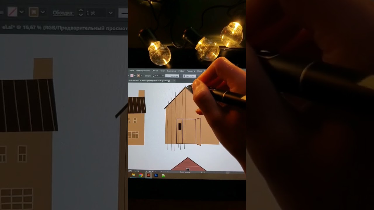process of drawing a vector illustration of poultry house for Farm life clipart