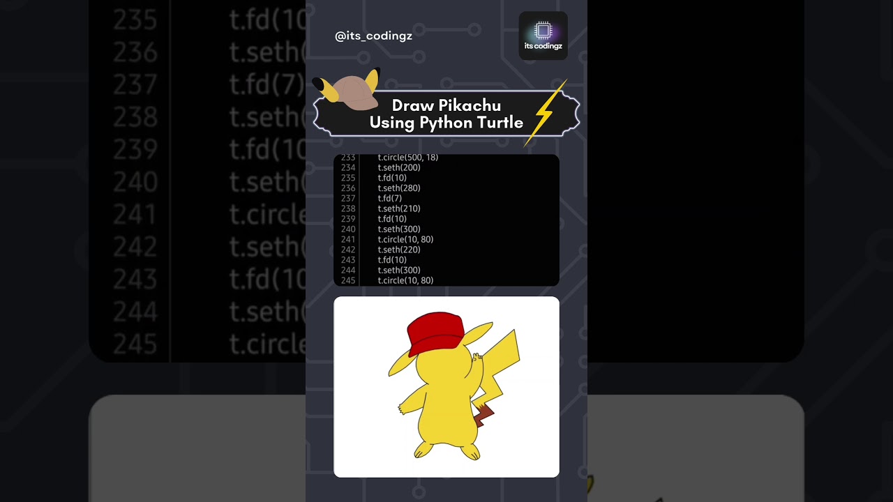 Drawing Pikachu with Python Turtle! #PythonTurtle #PikachuArt #CodingFun #LearnToCode