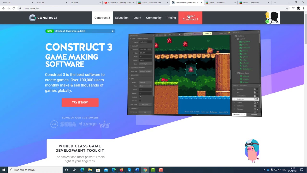 Construct3 Creating and animating the player (a game character)