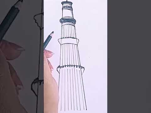 HOW TO DRAW 3D 🌇BIG BUILDING QUTB MINAR EASILY #shorts #viral #trending #viralshorts @ArtArena